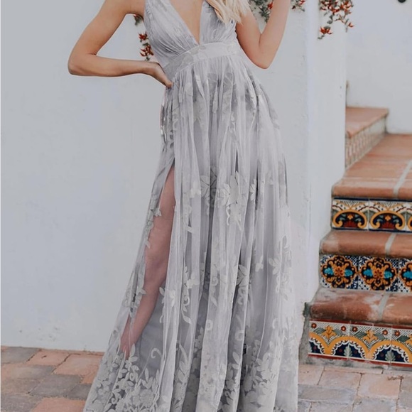 Dresses | Elegant Gray Evening Gown Wedding Long Evening Dress | Poshmark